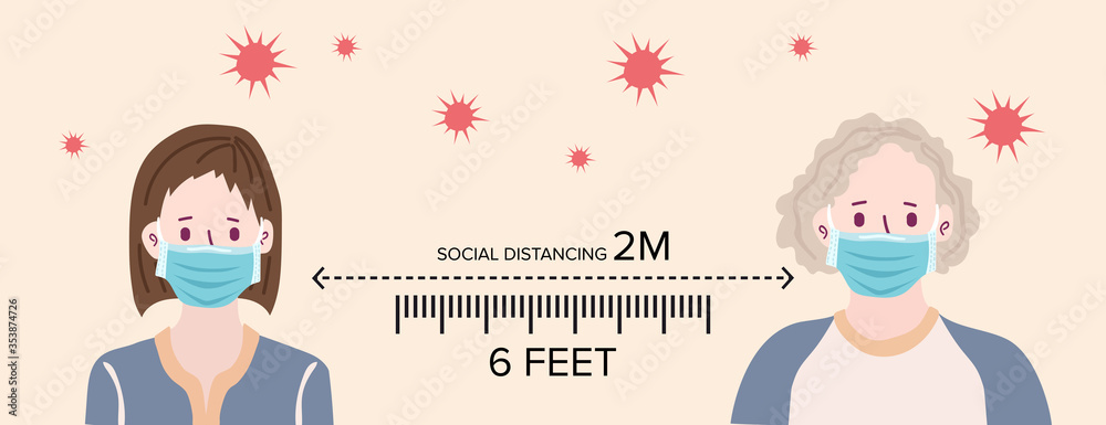Social distancing, keep distance with people in public places to stop ...