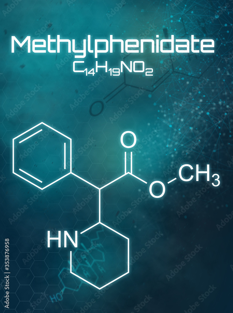 Chemical formula of Methylphenidate on a futuristic background Stock ...