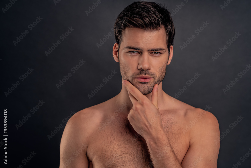 Handsome Young Bearded Man Isolated Portrait Of Shirtless Muscular Man