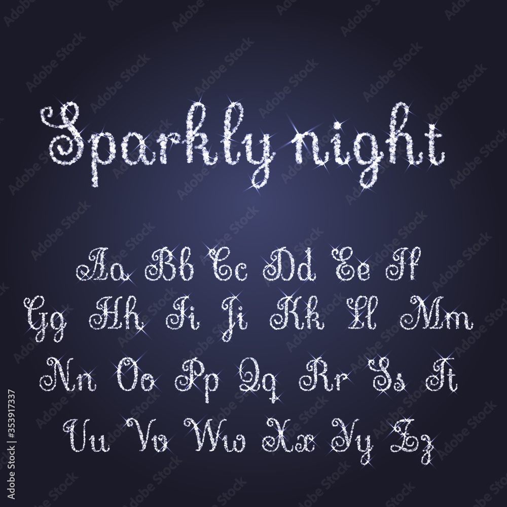 Vector shining luxury beautiful calligraphic silver and snow alphabet ...