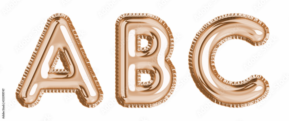 Gold foil balloon alphabet set letter A, B, C realistic 3d illustration ...