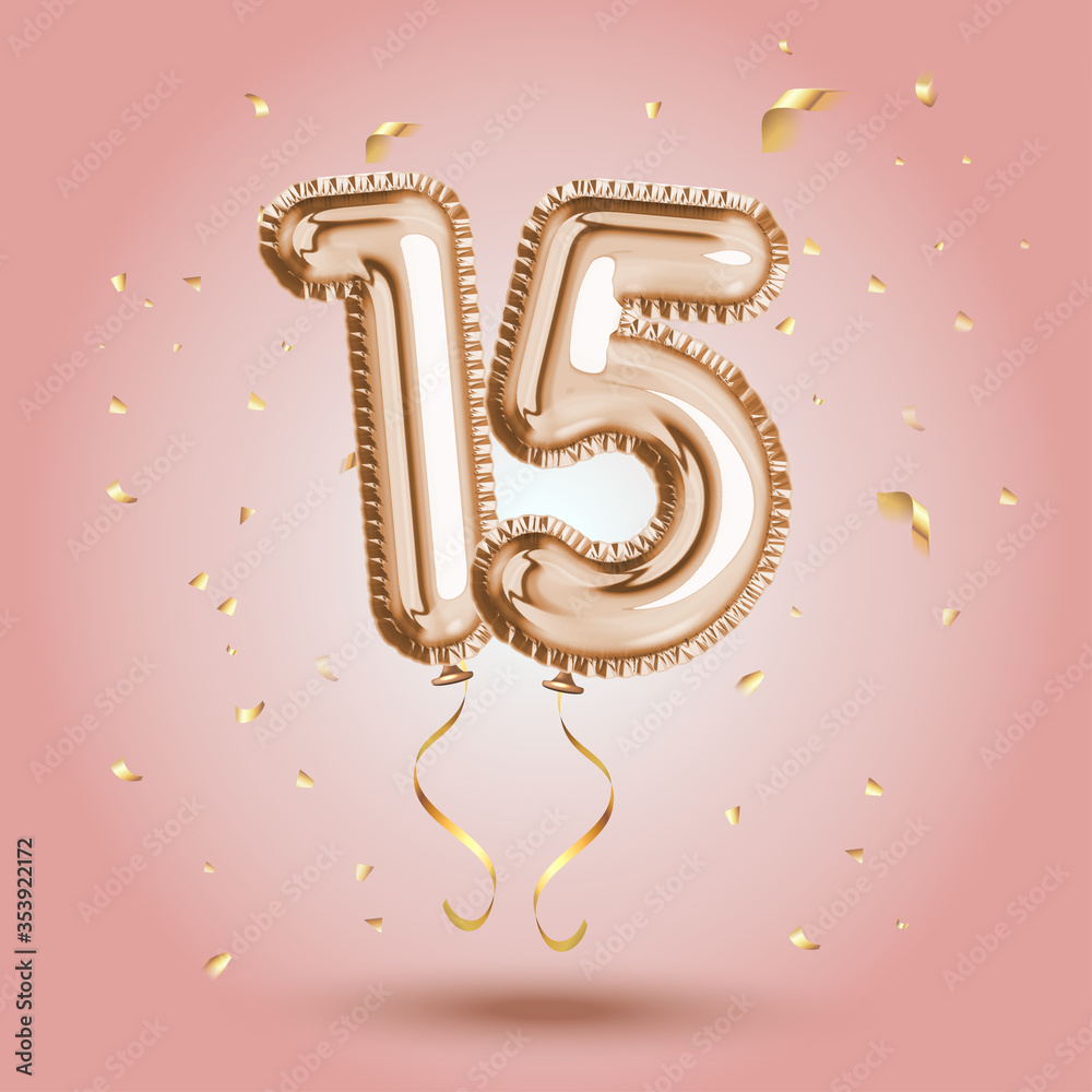 Photo Art Print Luxury Pink Greeting celebration fifteen years birthday Anniversary number 15 foil gold balloon nikelser