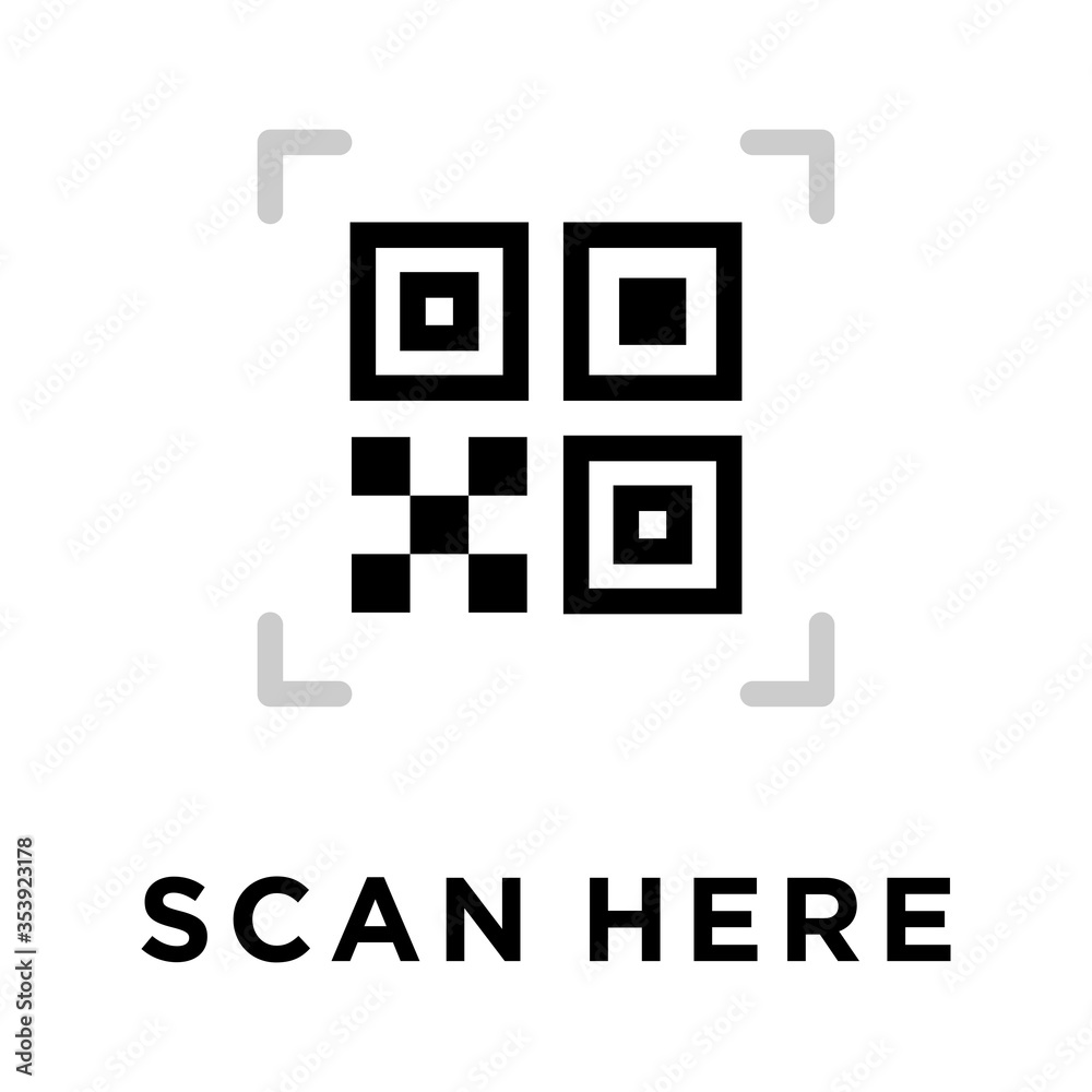 Scan here QR Code vector border icon. This icon use for admin panels, website, interfaces ...