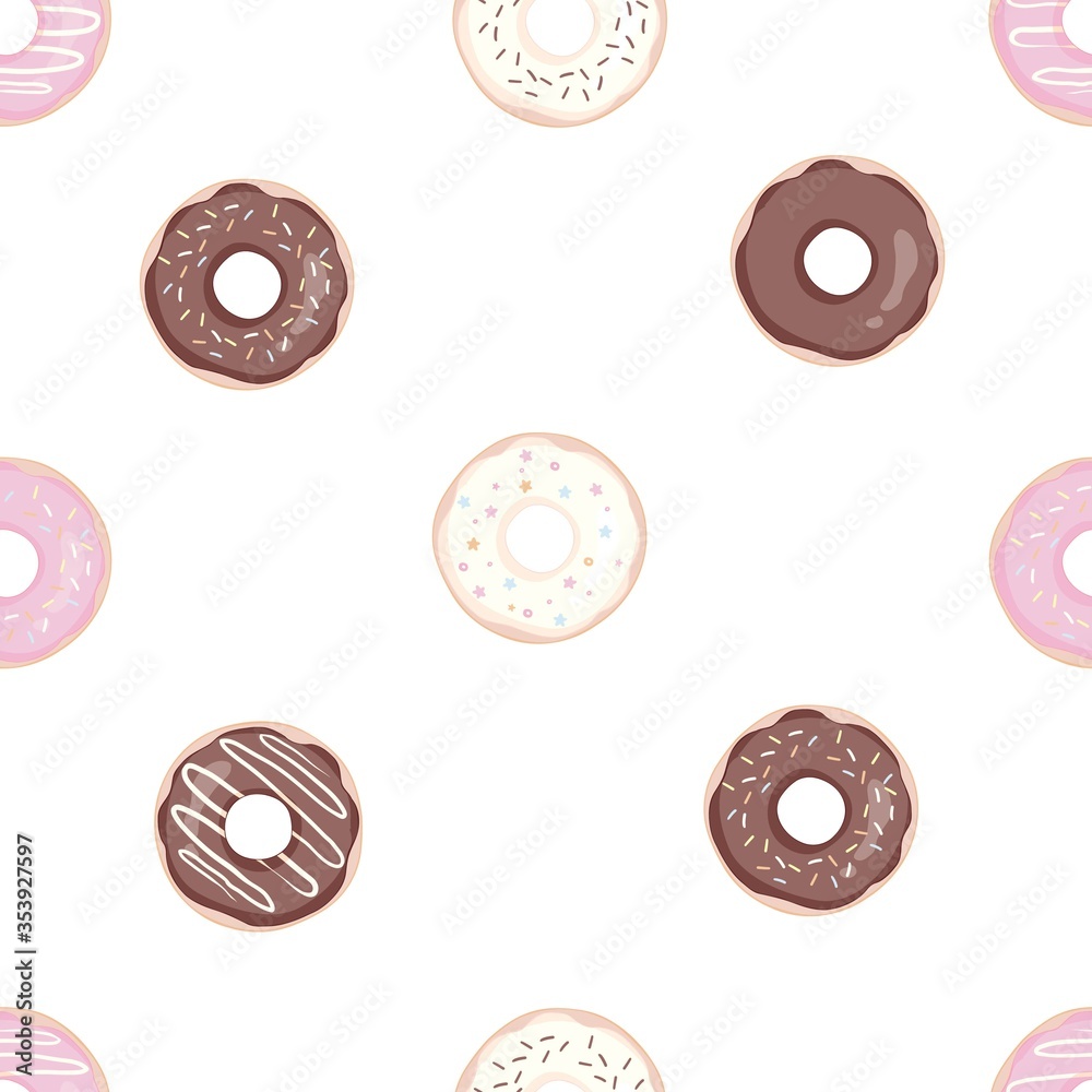 Donuts with pink icing. Seamless white pattern. Background for cafes ...