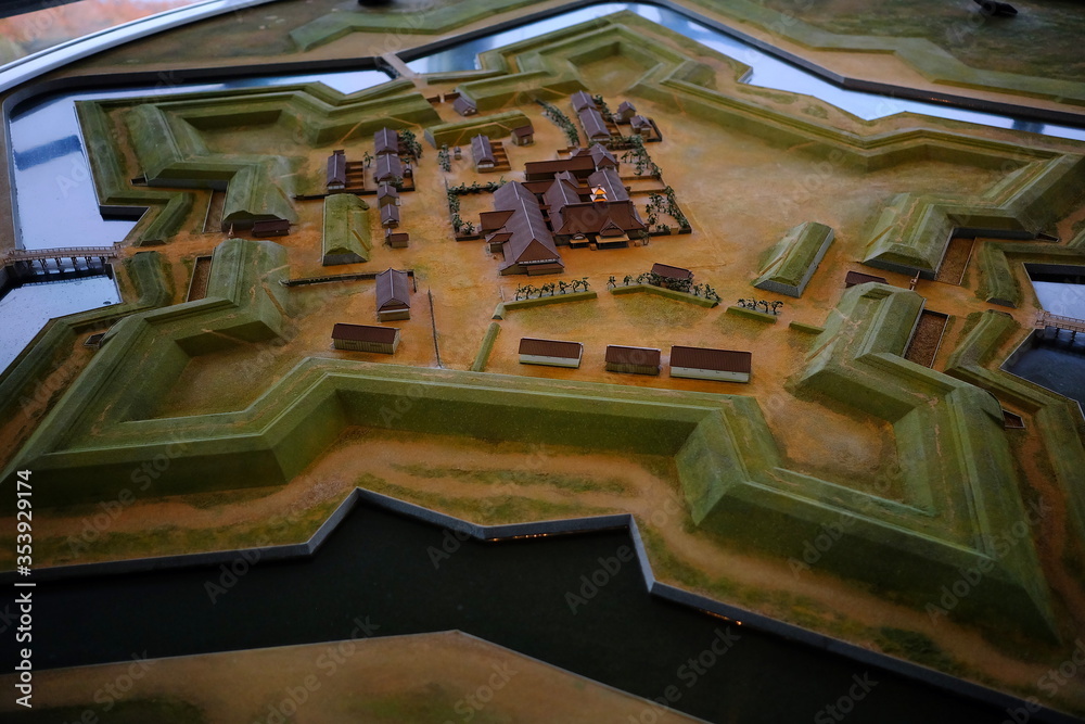 HAKODATE, JAPAN - NOVEMBER 14, 2019: Miniature Model of Goryokaku Fort ...