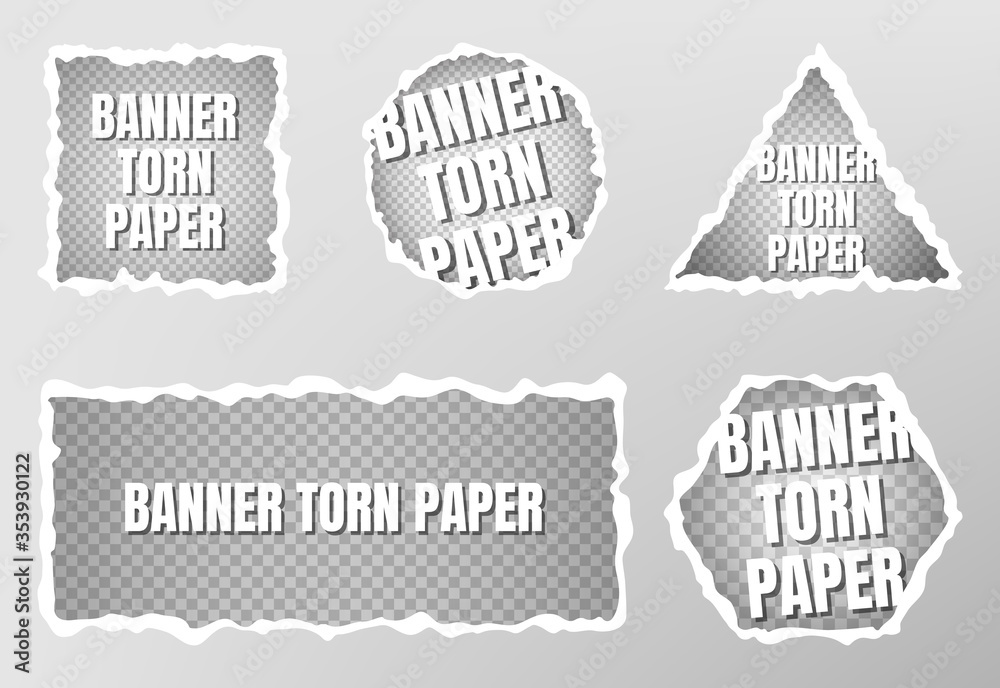 Torn paper holes of different geometric shapes in white paper with torn ...
