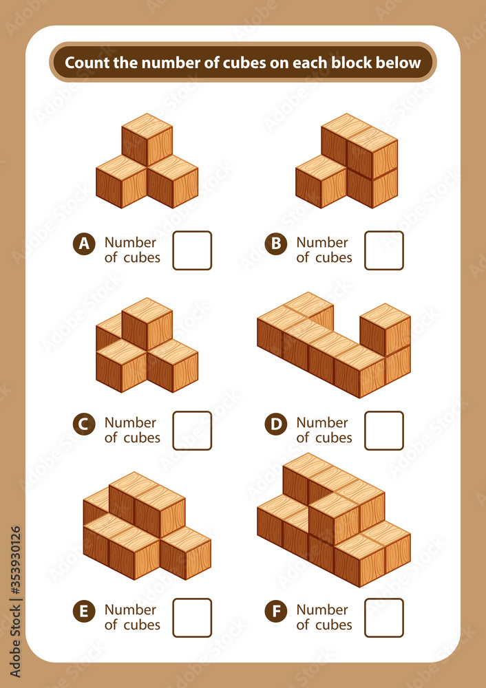 articles sheet count the number of cubes on each block, kids activity ...