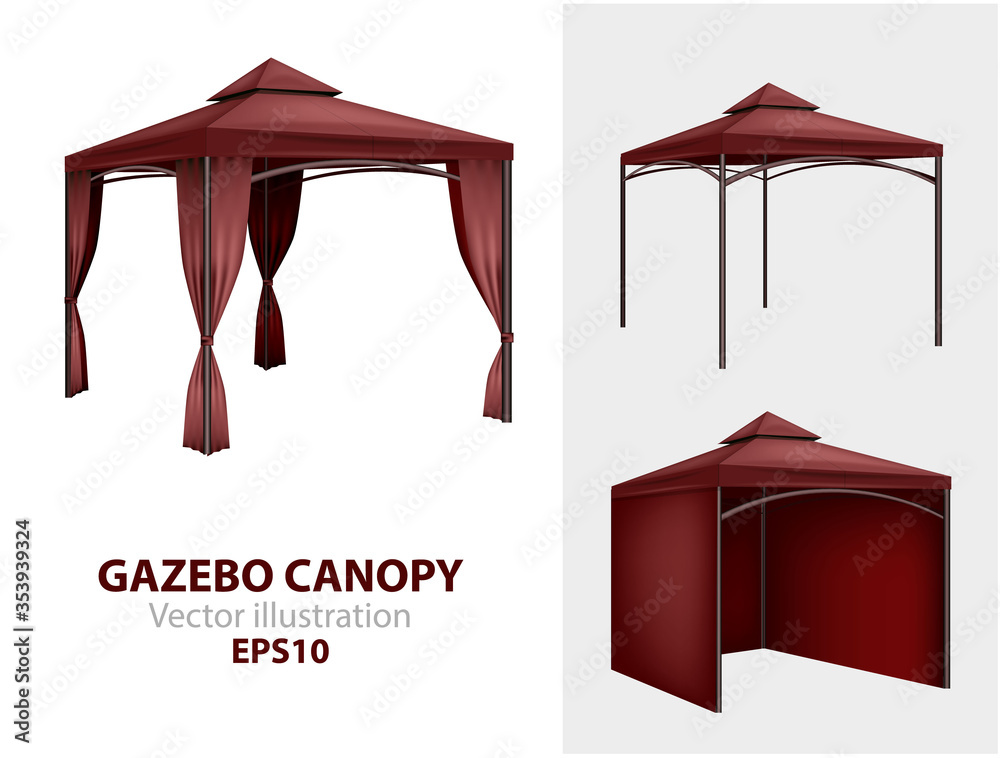 summer red garden tent canopy, which is foldable and compact. Realistic ...