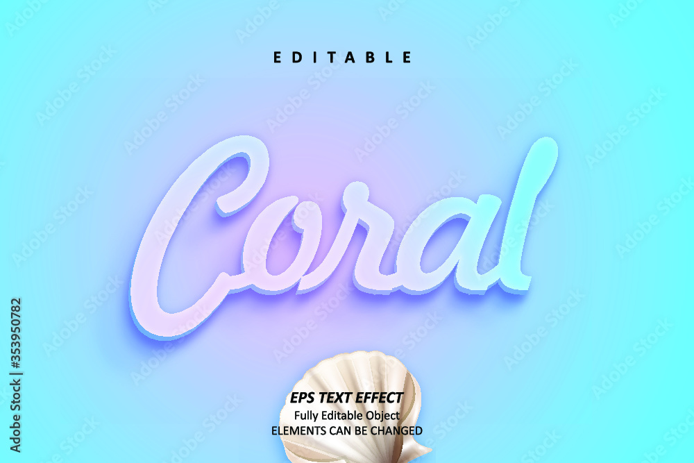 3D Coral Blue Text Effect Editable Premium Vector Stock Vector | Adobe ...