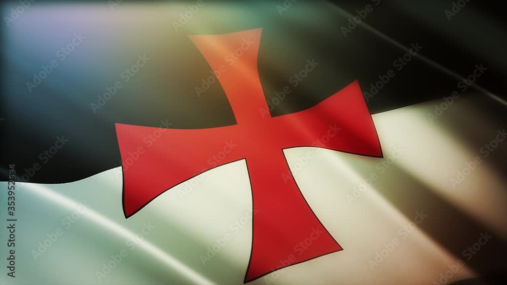 4k Knights Templar flag;knight cloth texture slow loop seamless waving ...