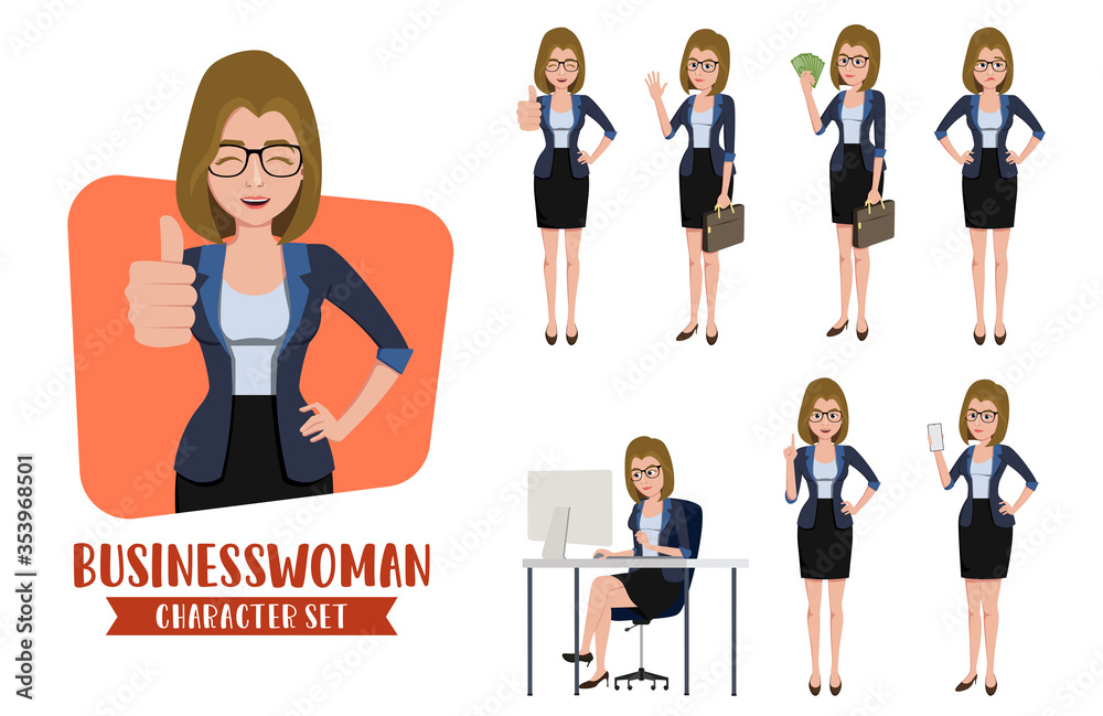 Businesswoman Character Vector Set Business Female Character Office