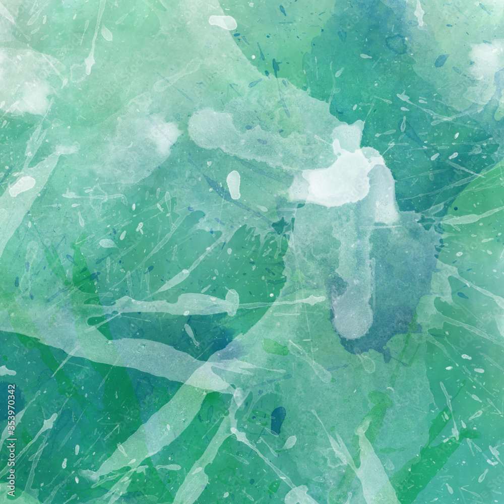 Blue green and white watercolor background illustration with paint ...