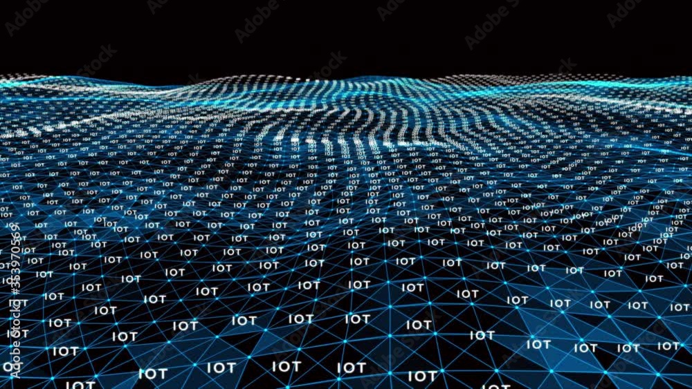 4k abstract Digital blue Wave of particles with text IOT dance motion ...
