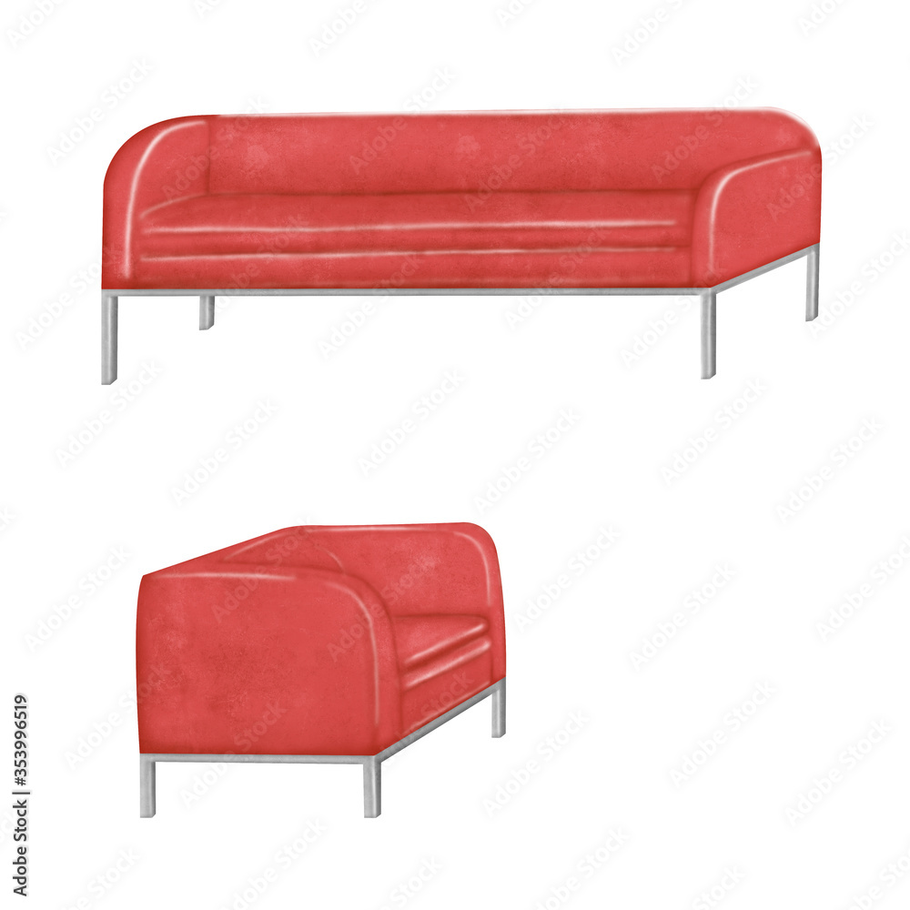 daybed and armchair. Furniture for the interior. Drawing in a ...