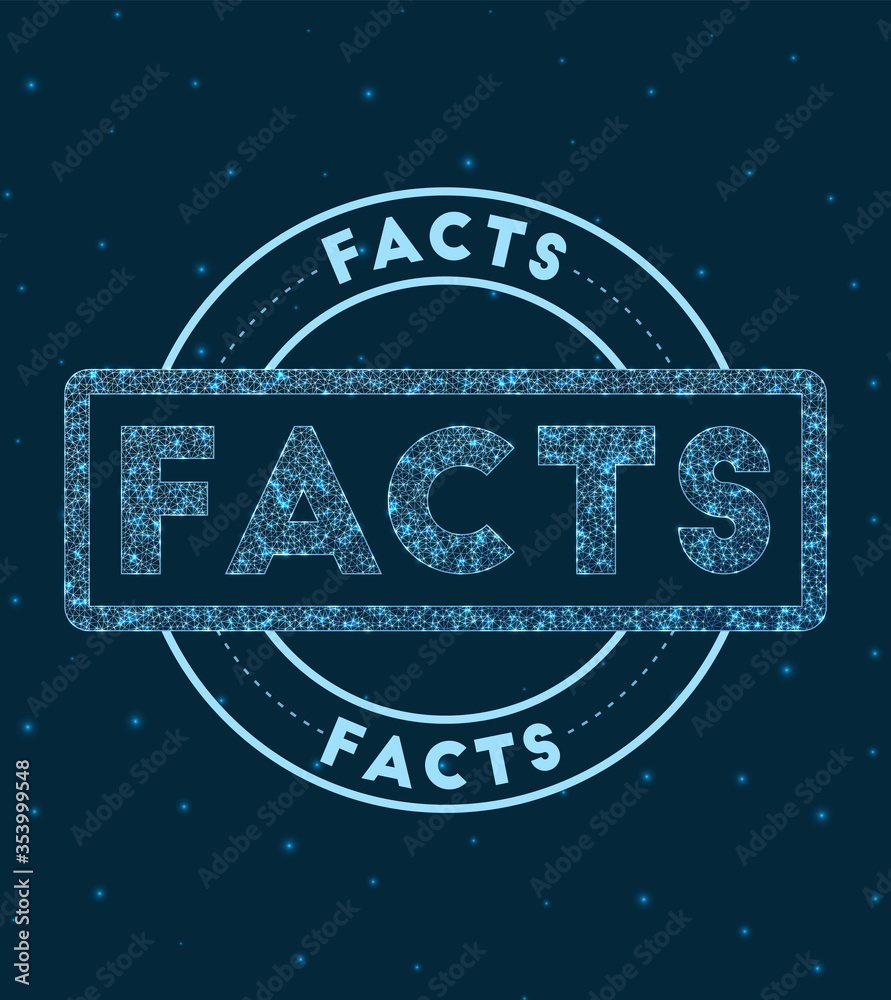 Facts. Glowing round badge. Network style geometric facts stamp in ...