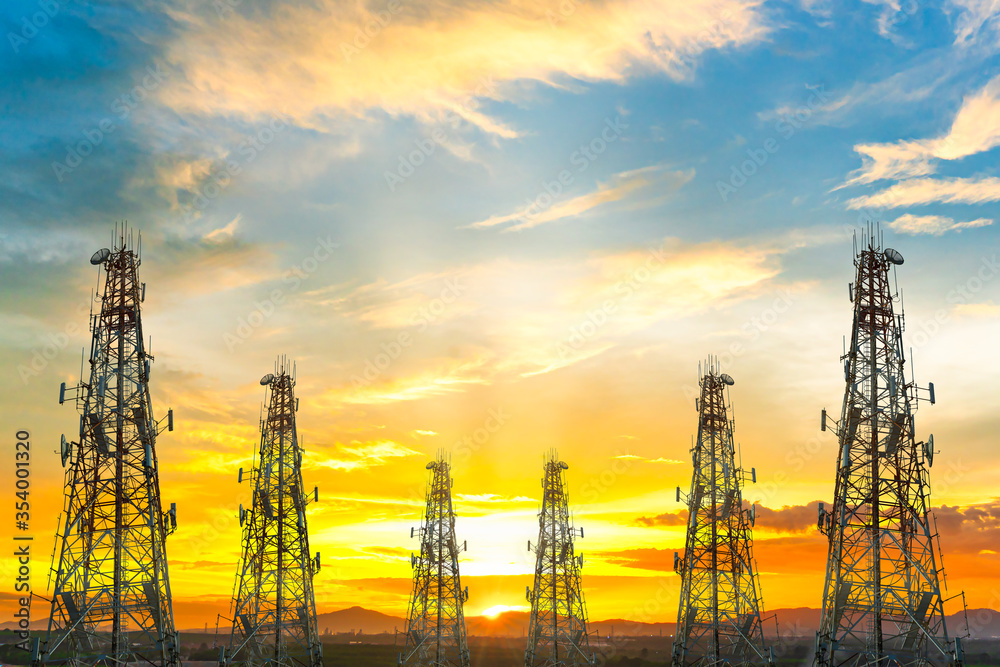 telecommunication tower at sunset sky background Stock Photo | Adobe Stock