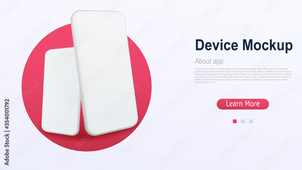 White smartphone with a blank screen in rotated position in perspective. Mobile device concept ...