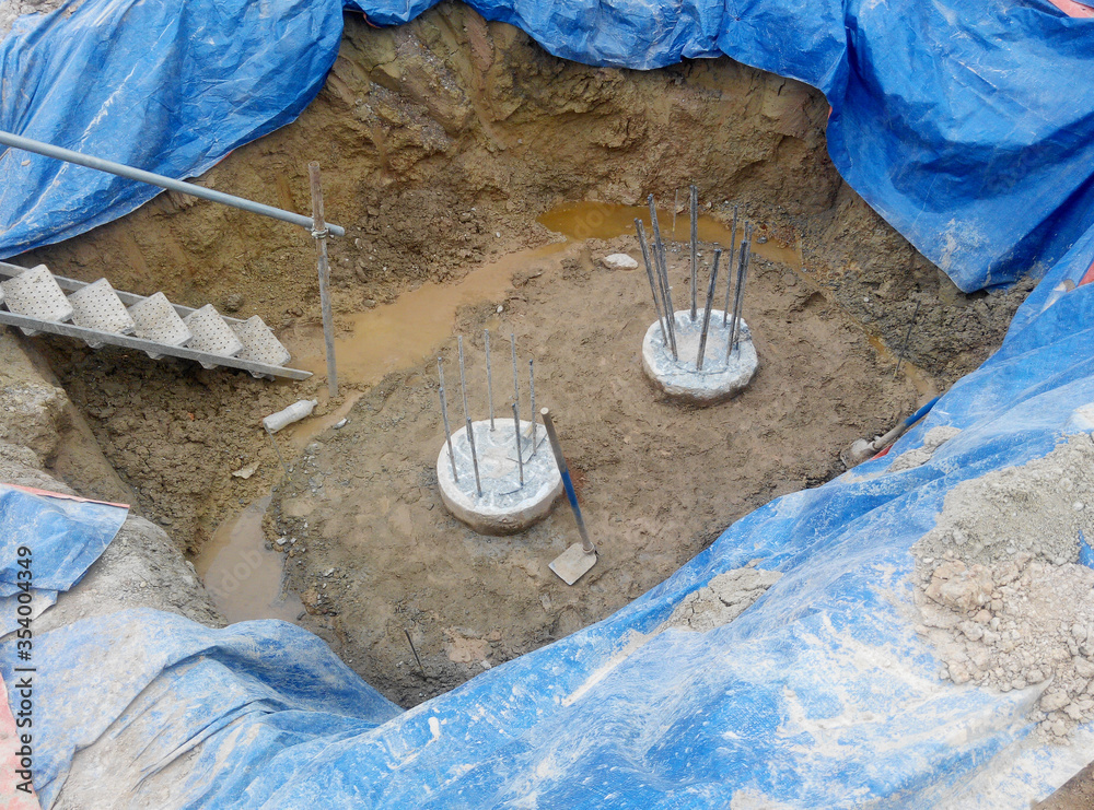 JOHOR, MALAYSIA -MARCH 28, 2016: Excavated and cut to level bore pile ...