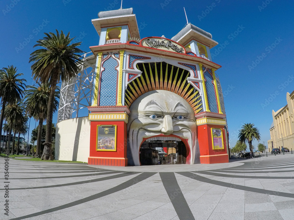 St Kilda, Melbourne, Australia: June 05, 2015: Main Gate of Luna Park ...