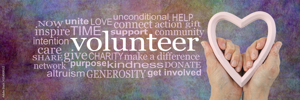 Show your love and Volunteer Word Cloud - female hands holding a pale ...