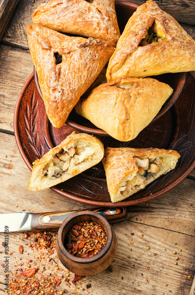 Russian meat and mushroom pie,kurnik Stock Photo | Adobe Stock