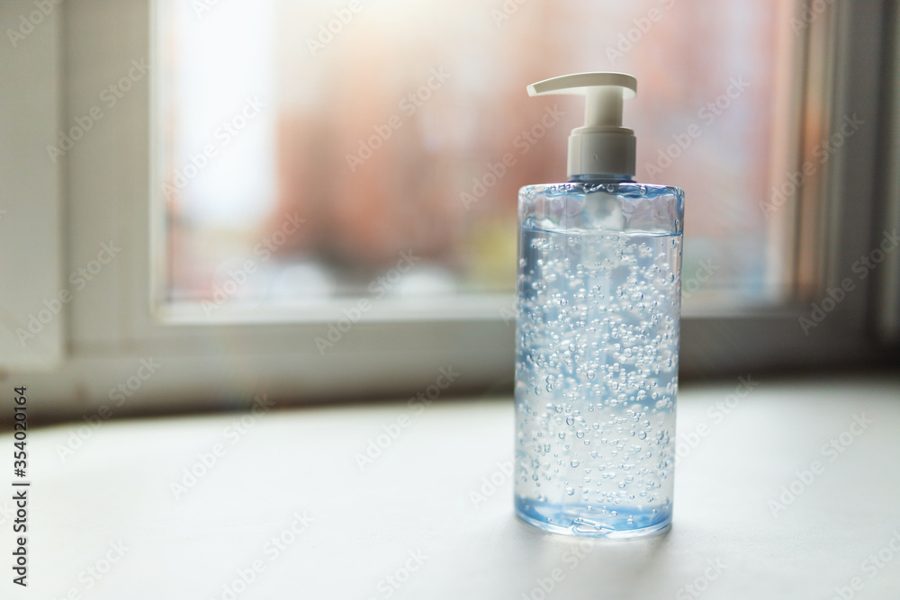 Bottle of hand sanitizer, antimicrobial liquid gel, antibacterial ...