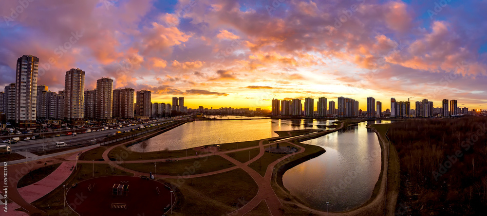 Saint Petersburg. Russia. High-rise buildings near pond. Architecture ...