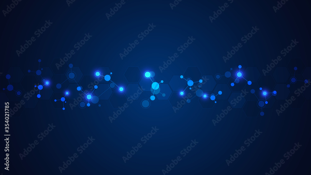 Abstract background of molecular structures. Molecules or DNA strand ...