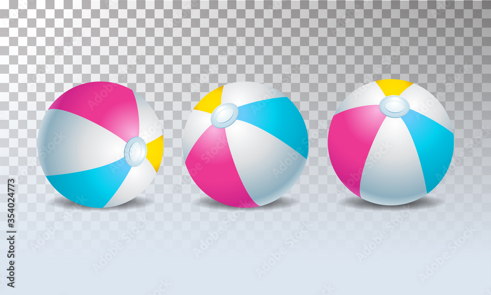 Beach balls set with various isolated positions on a transparent ...