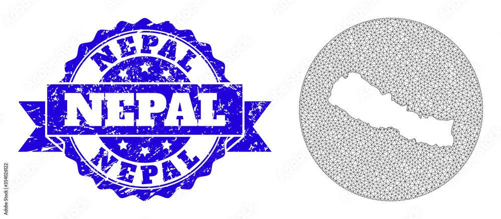 2D Mesh Round Stencils Map of Nepal with Distress Stamp Stock Vector ...