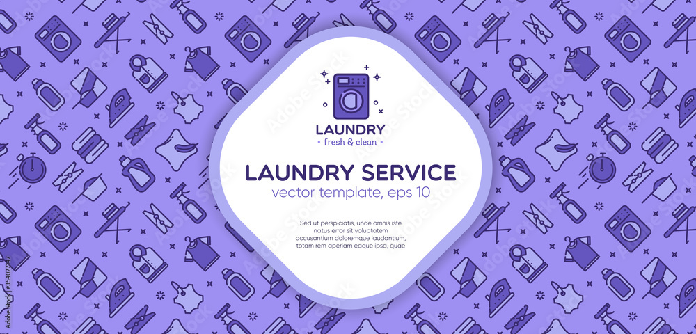 Laundry banner template with logo badge and outline pattern in square ...