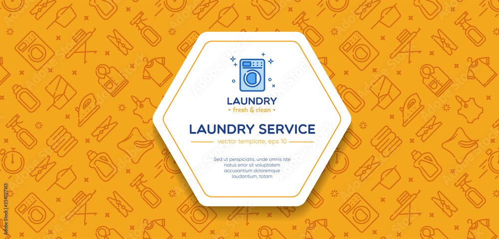 Laundry banner template with logo badge and outline pattern in square ...