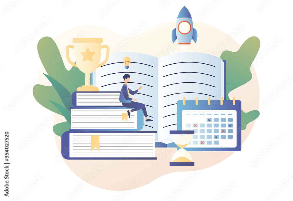 Vetor de Self-learning, online education, e-book, distance e-learning. Self development concept ...