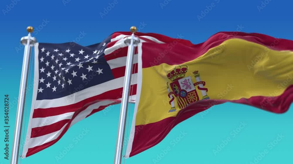 4k seamless United States of America USA and Spain National flag slow ...