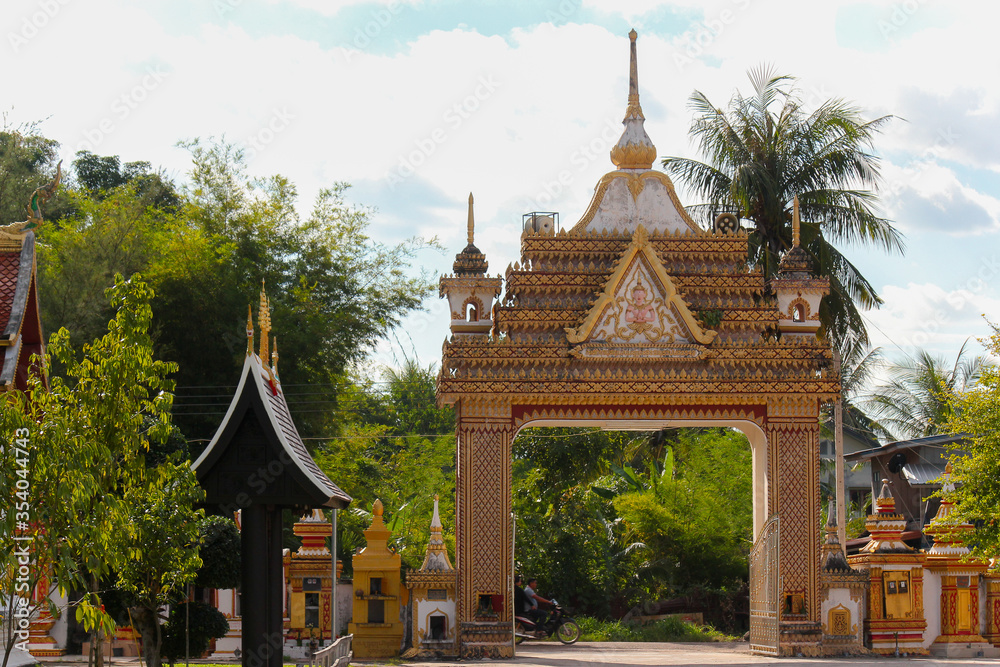 Entrance area and gateway to a wat in Siamese Lao PDR, Southeast Asia ...