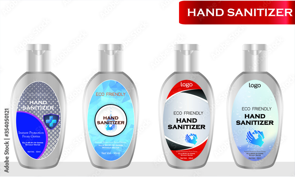 Hand sanitizer with label design. Packaging design. Advertising of hand ...