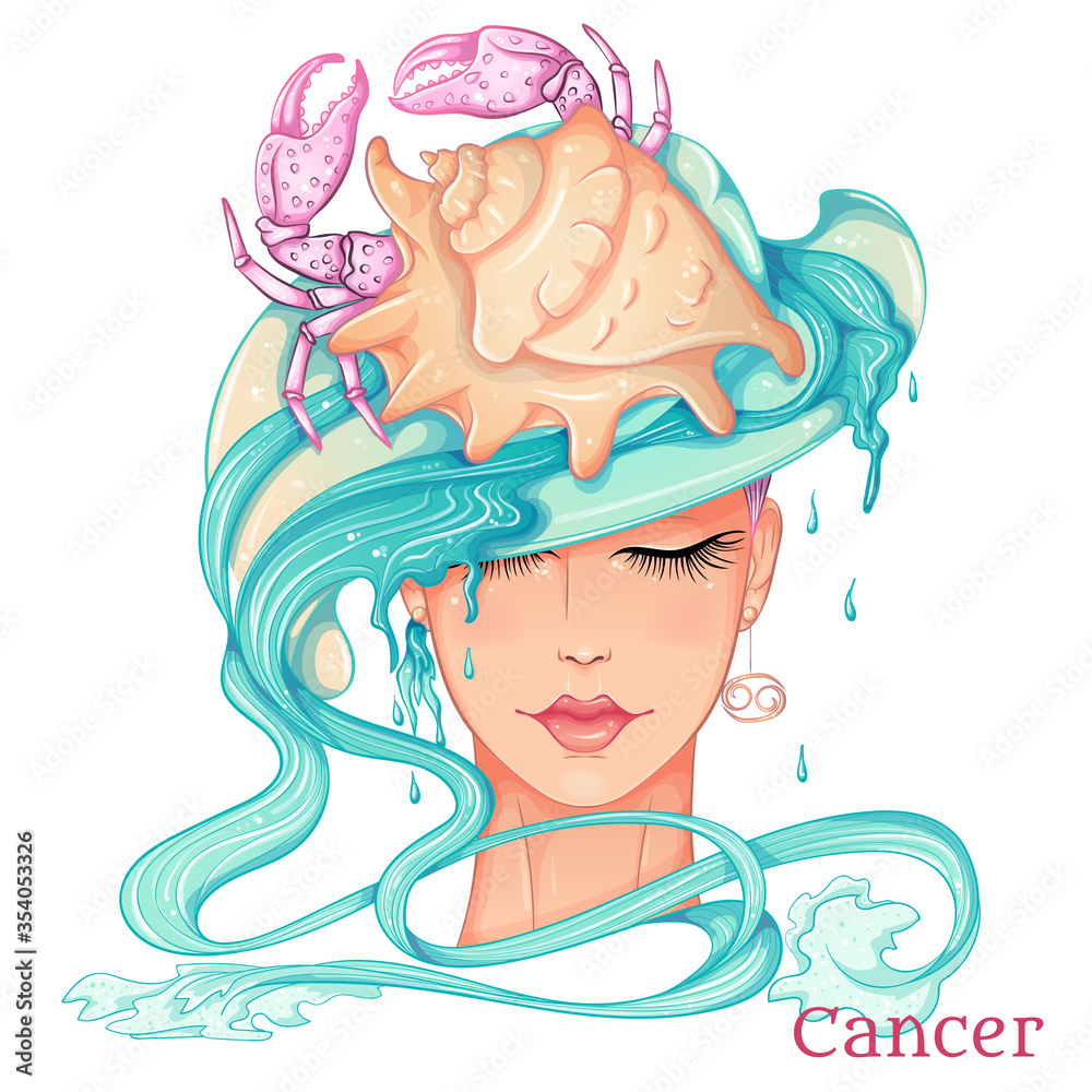 Zodiac. Vector illustration of the astrological sign of Cancer as a ...