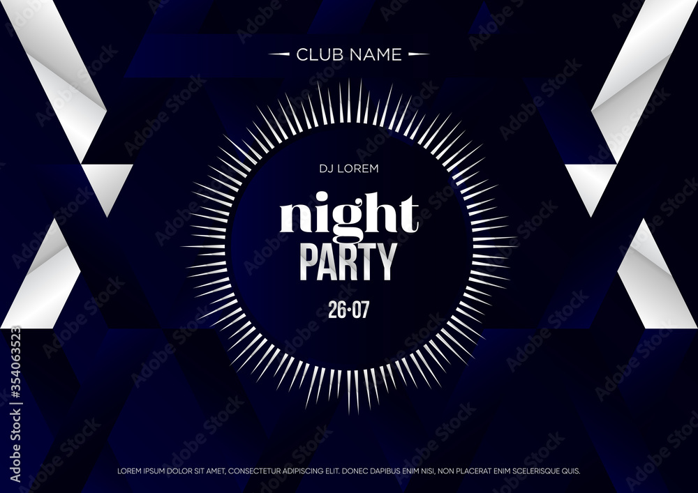 Horizontal luxury blue night party background with silver graphic ...