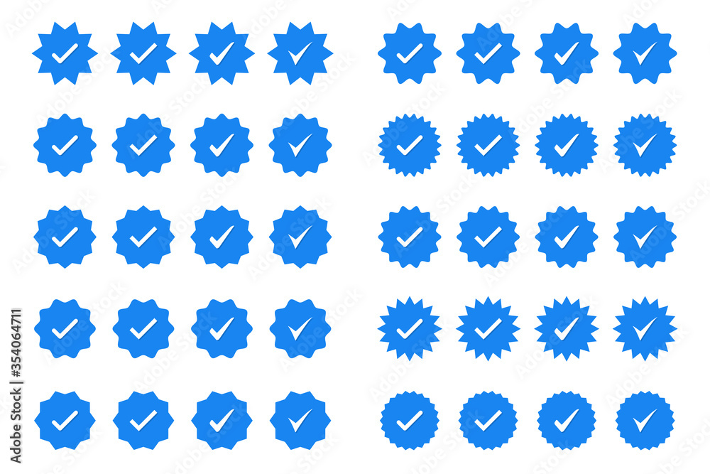 Set of blue check mark badge icons. Profile verification icons Stock ...