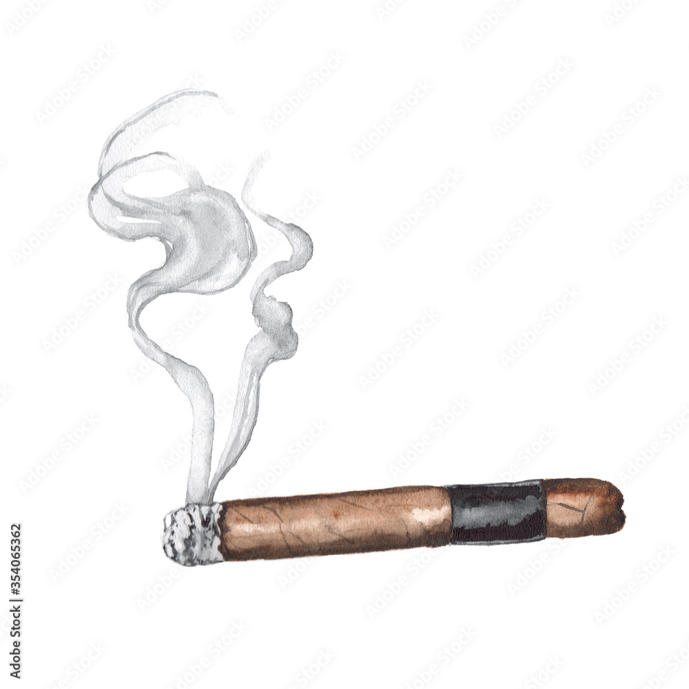 Watercolor illustration of a cigar on a white background Stock ...