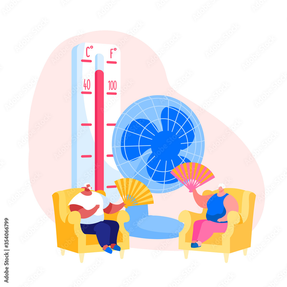 Summer Hot Period Concept. Sweltering in Heat Aged People Characters ... Summer Hot Period Concept. Sweltering in Heat Aged People Characters ...
