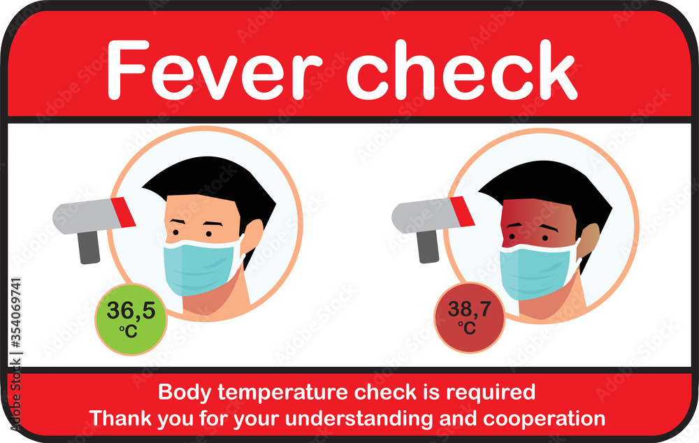 Fever check vector graphic illustration, simple flat body temperature ...