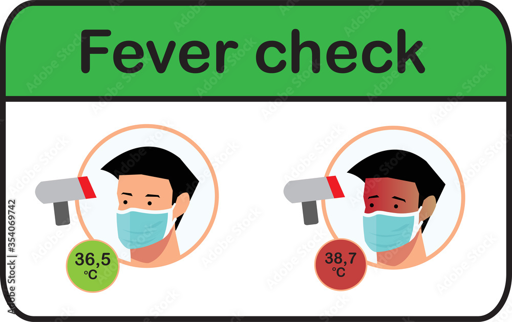 Fever check vector graphic illustration, simple flat body temperature ...