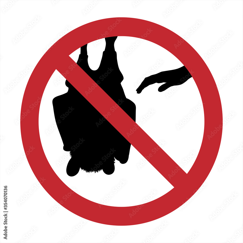 Vector silhouette of do not touch bat mark on white background. Symbol ...