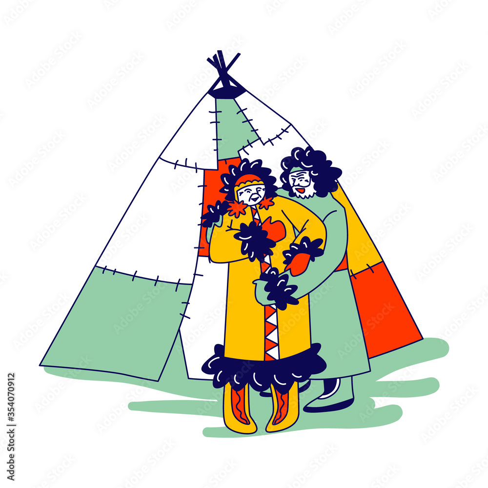 Senior Eskimos Family Characters in Traditional Warm Clothing Stand ...