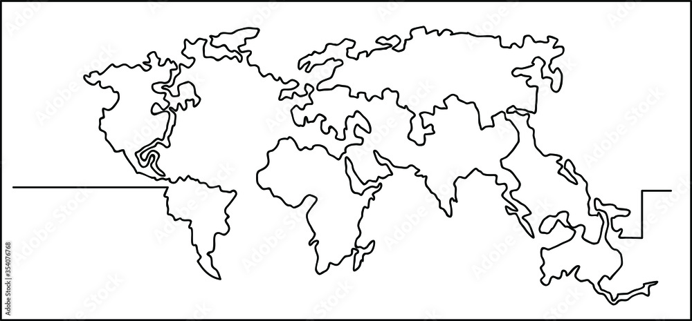 Single Line drawing of an World Map - Vector illustration art Stock ...