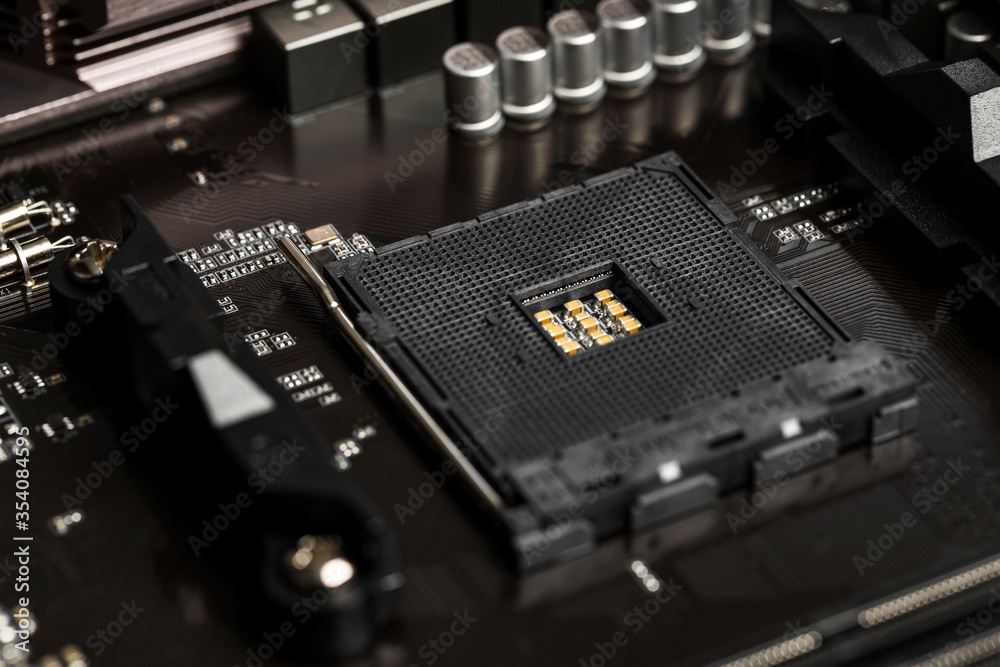 modern cpu socket on a motherboard Stock Photo | Adobe Stock