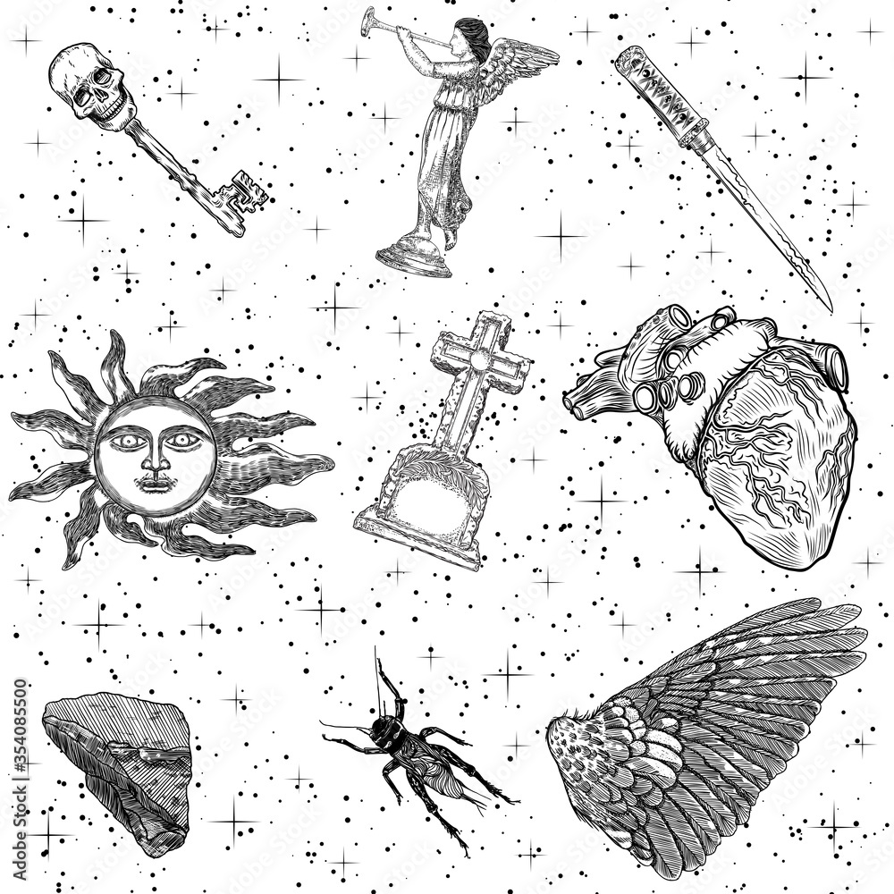 Set of occult medieval witchcraft and astrology elements for ancient ...