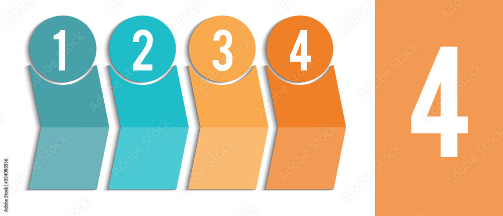 Timeline of colored arrows and numbered circles. Design for 4 position ...