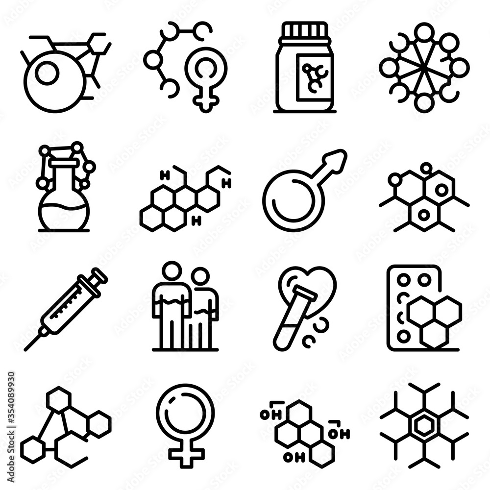 Hormones icons set. Outline set of hormones vector icons for web design ...